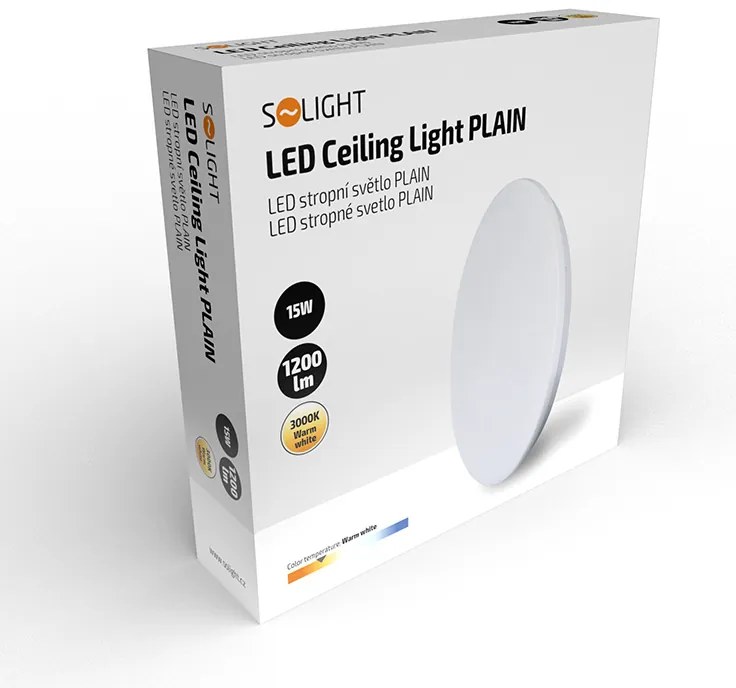 Solight LED stropní světlo Plain, 15W, 1200lm, 3000K, kulaté, 26cm