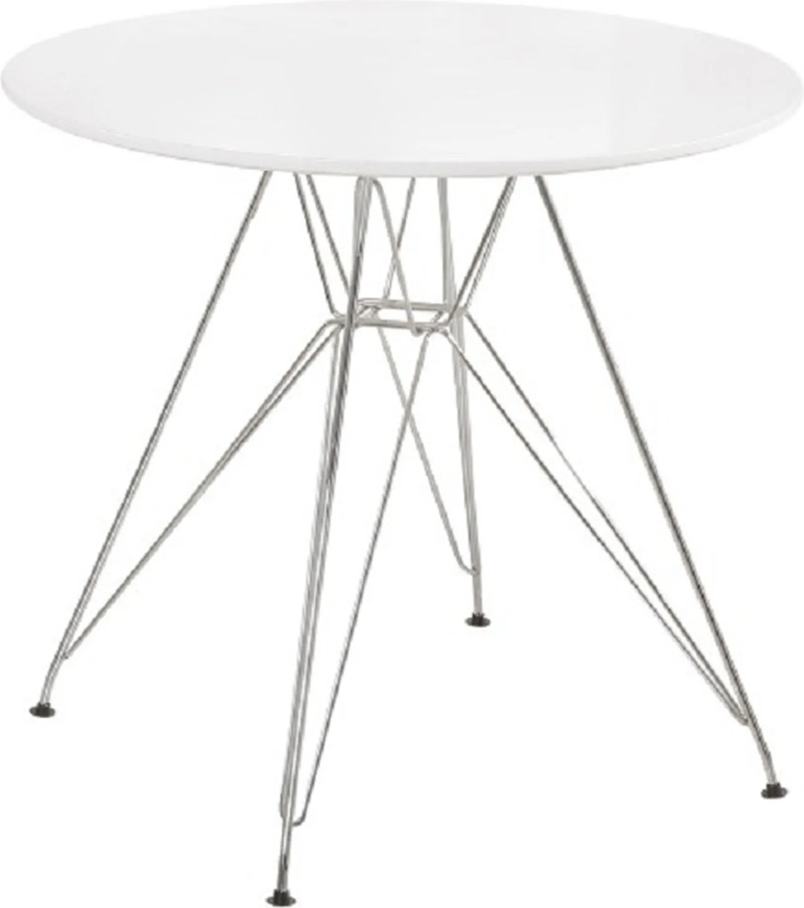 Jídelní stůl, chrom/MDF, bílá extra vysoký lesk HG, RONDY NEW