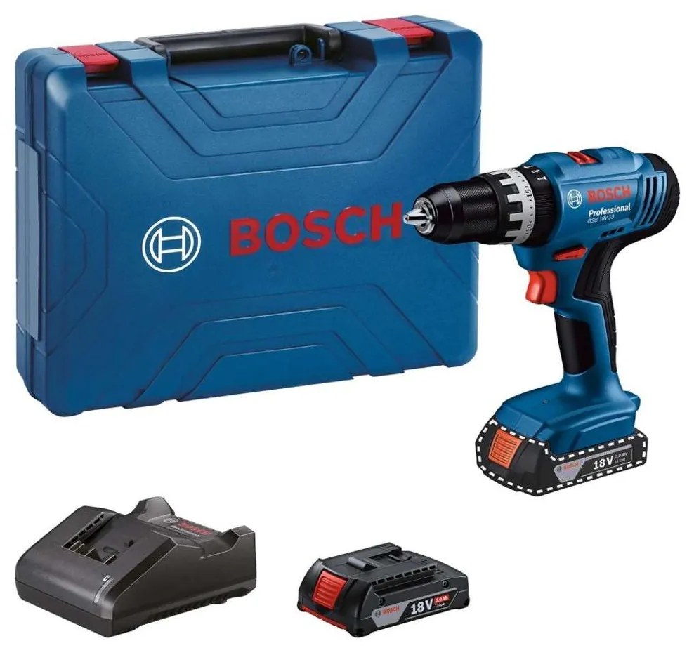 Bosch - 18V AKU vrtačka s příklepem GSB 18V-25, 2x aku 2,0 Ah Li-Ion, nabíječka 06019K9308