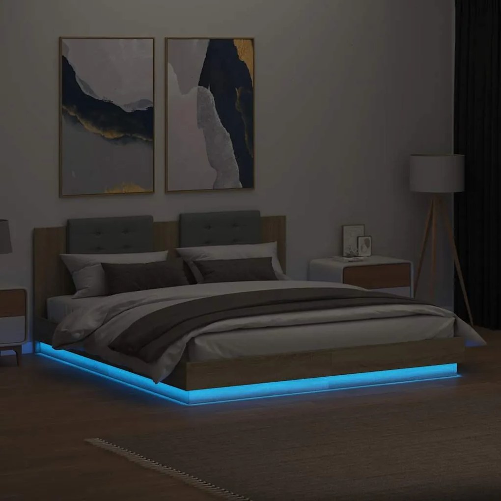 Rám postele s čelem a LED osvětlením dub sonoma 200x200 cm 3209984