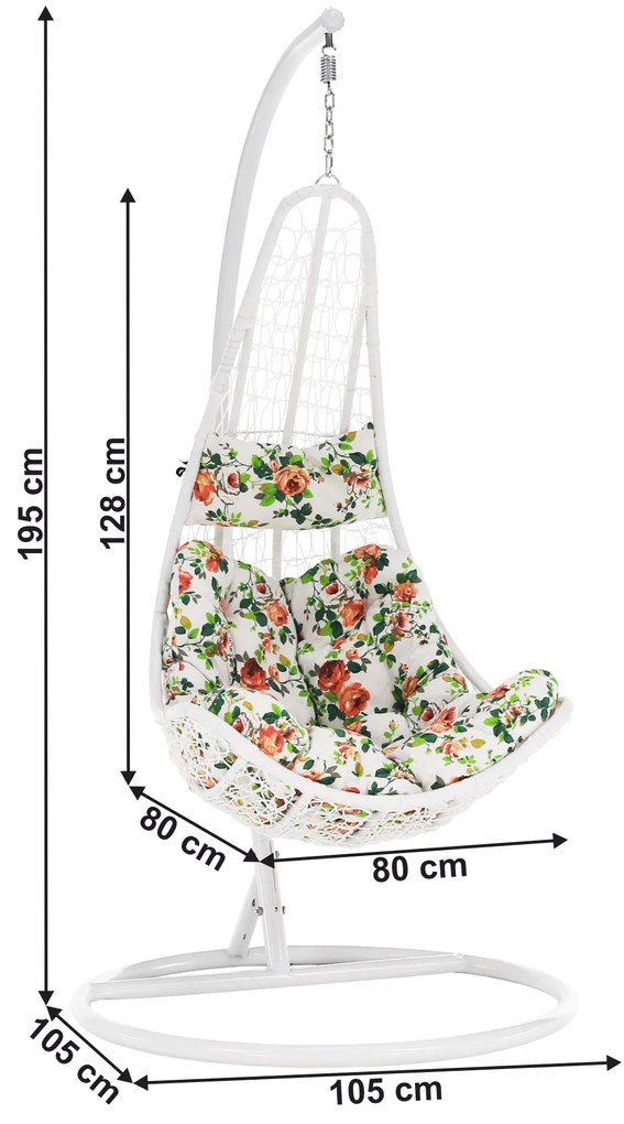 Kondela Závěsné křeslo, bílá / vzor květy, Kalea 2 NEW