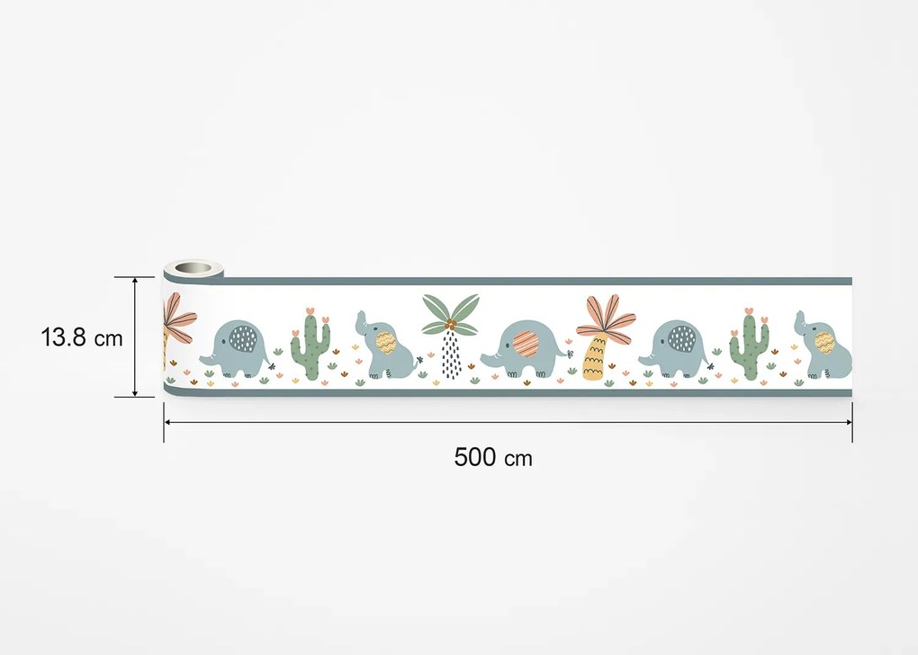 Dětská samolepící bordura na zeď Bílí Sloni | 5 m x 13.8 cm | DWBD8507
