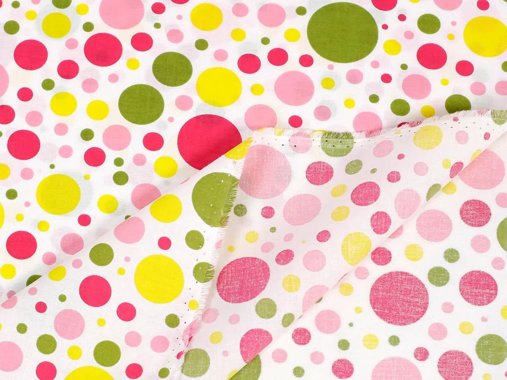 Biante Bavlněný závěs Sandra SA-209 Růžové a žluté puntíky na bílém 140x240 cm