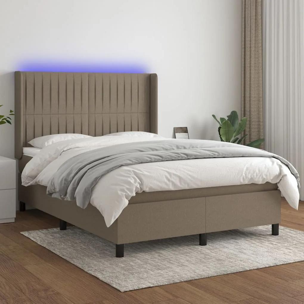 Box spring postel s matrací a LED taupe 140x190 cm textil,  3138473