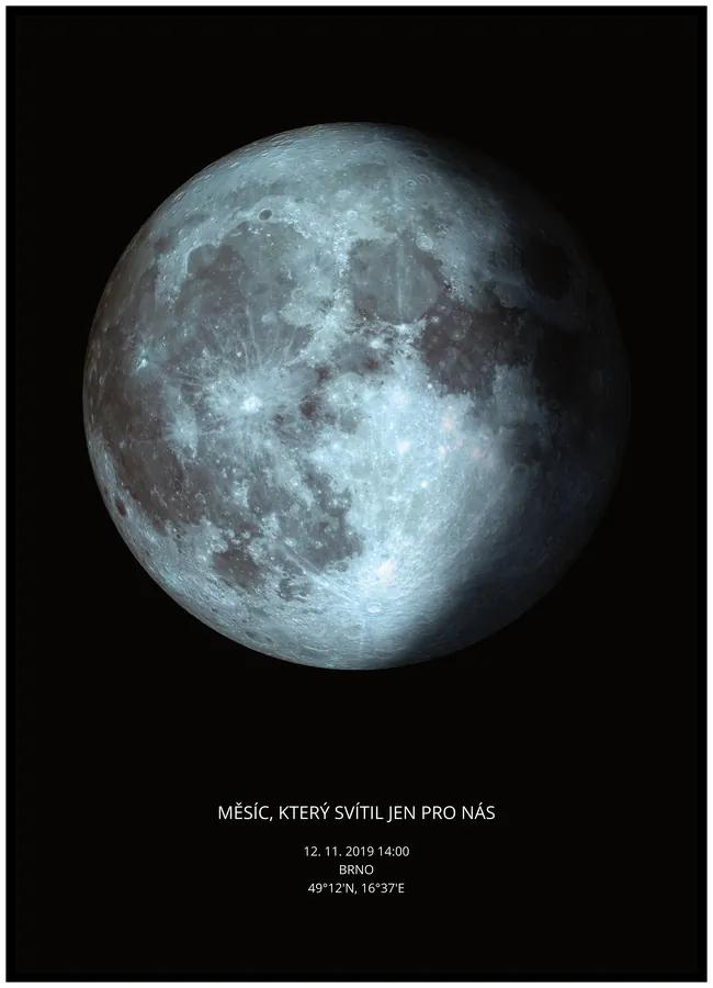 Plakát Fáze měsíce vašeho životního okamžiku Rozměr plakátu: 50 x 70 cm, Barva pozadí: Hvězdná, Barva měsíce: Modrá