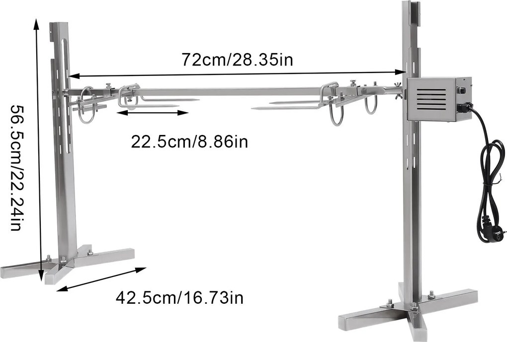 vidaXL Grilovací rožeň s motorkem nerezová ocel 207 x 45 x 81 cm