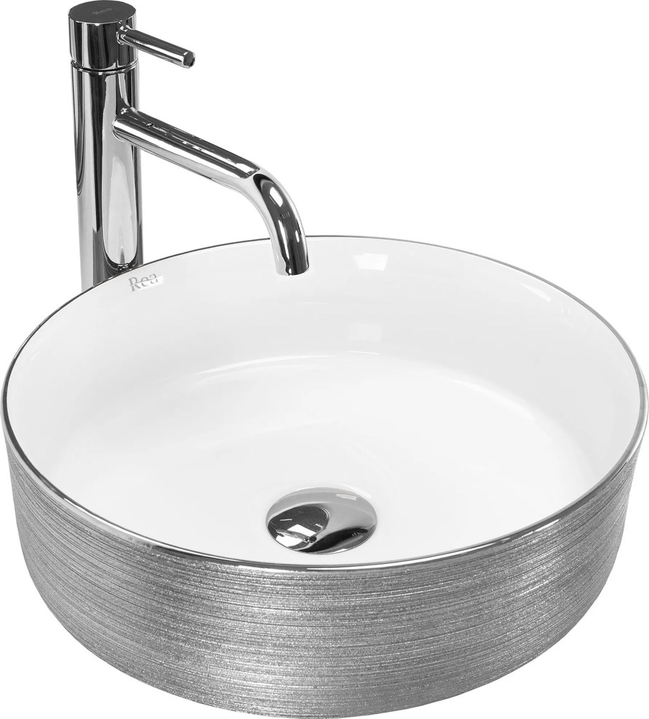 Rea Sami Brush Silver, umyvadlo na desku 360x360x115 mm, stříbrná-bílá, REA-U3304