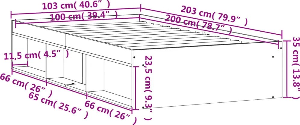 vidaXL Rám postele 100 x 200 cm [3203836] Barva: kouřový dub