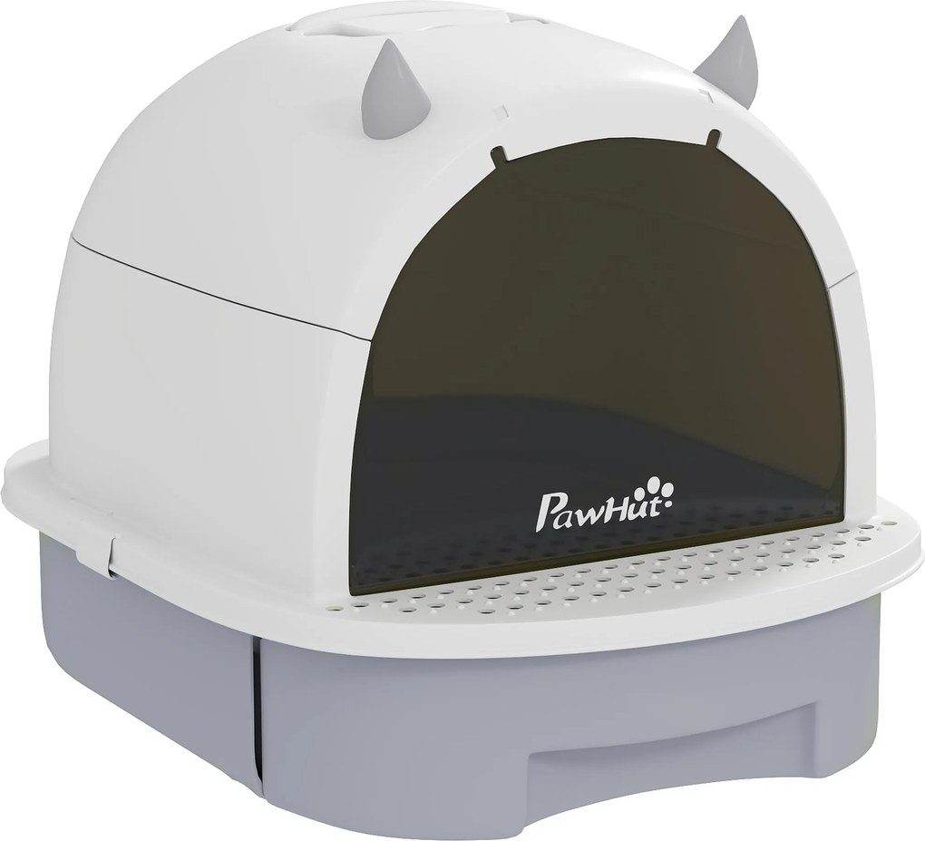 PawHut Kočkolit s víkem Kočkolit s lopatkou Spodní zásuvka Vstupní pedál pro kočky do 5 kg 40,5x52x39 cm Šedý
