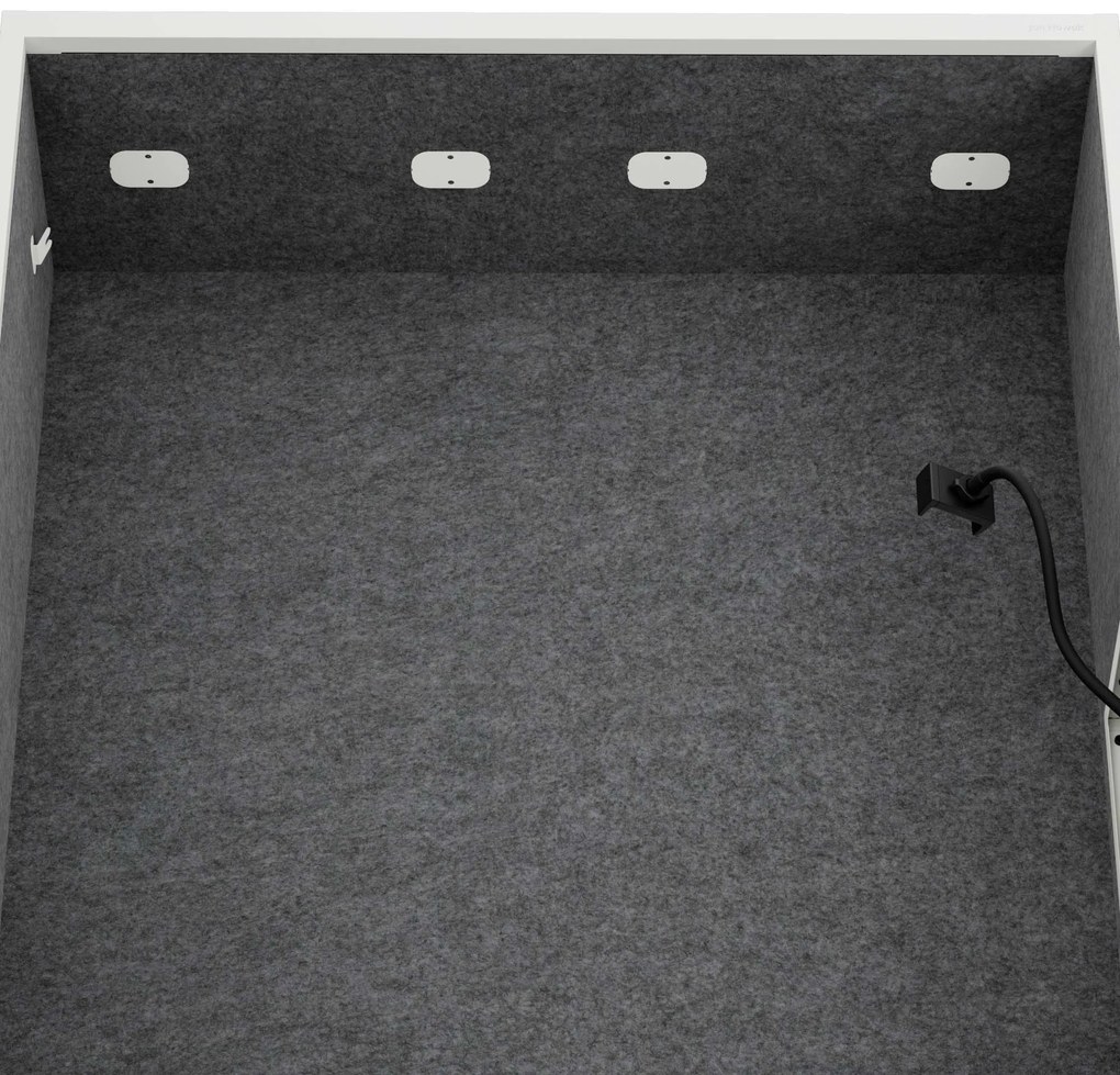 Kancelářská akustická kabina se sedátkem a USB-C portem, korpus bílý / sedák tmavě šedá, 1150 mm: SALLY MentalBox