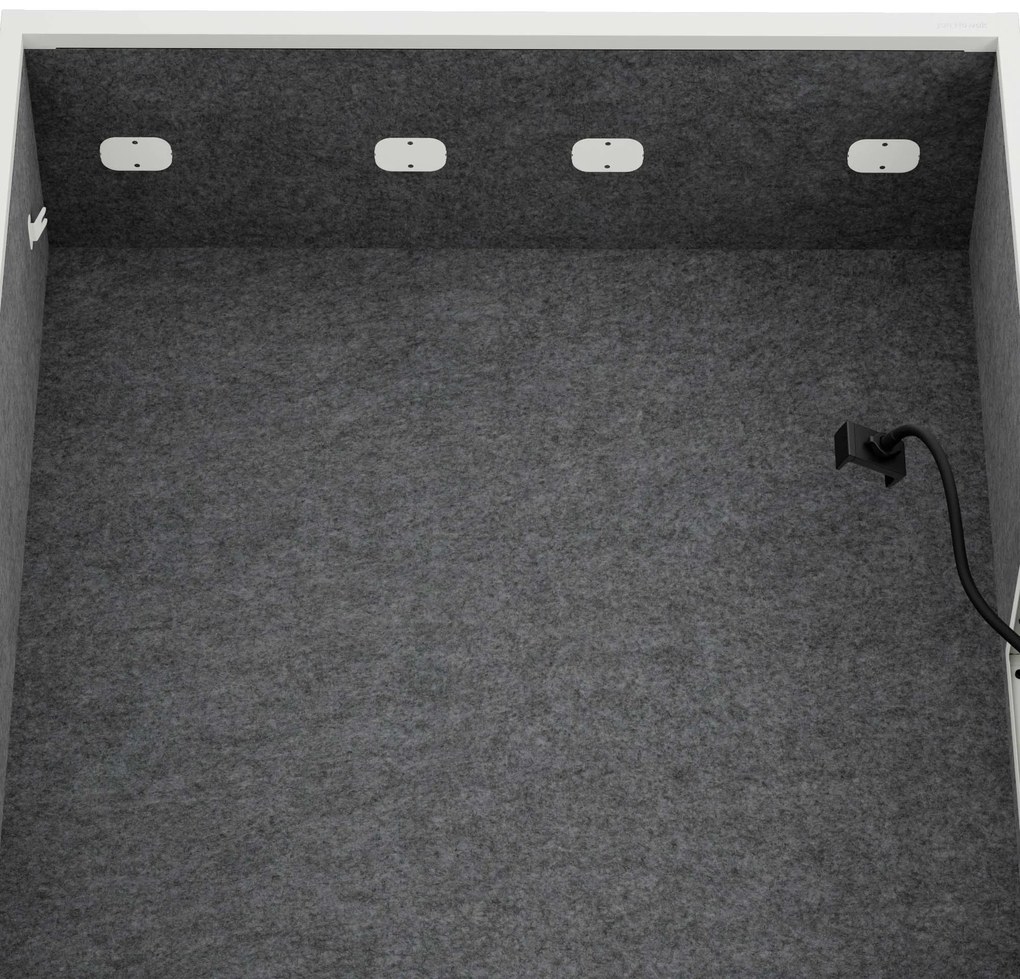 Skříň se sedákem a zónou ticha SALLY MentalBox, bílá konstrukce, tmavě šedý sedák, 1850 x 1150 x 400 mm