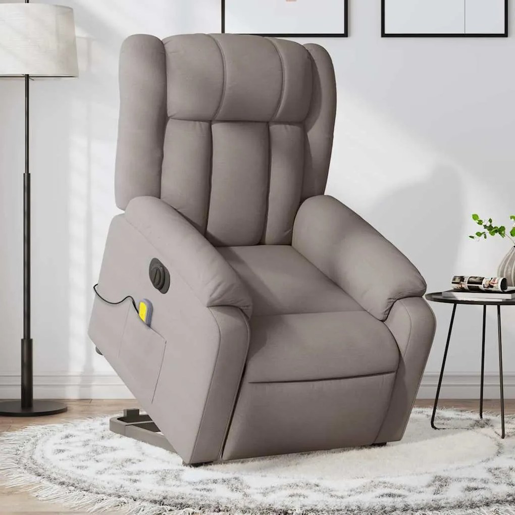 Elektrické zvedací masážní polohovací křeslo taupe textil 3205360