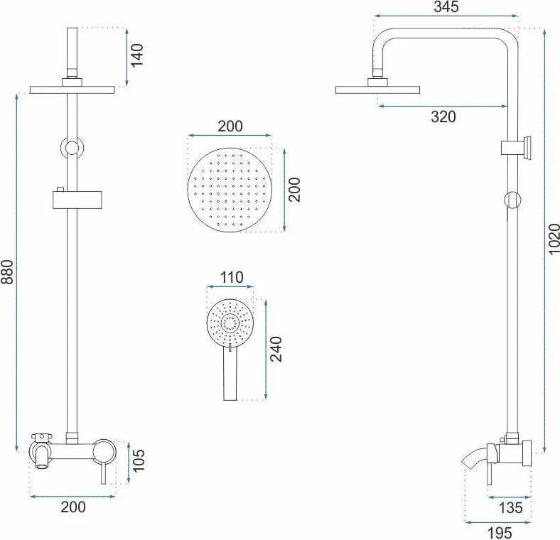 Rea Luis, sprchová souprava s vanovou baterií, zlatá matná, REA-P7051