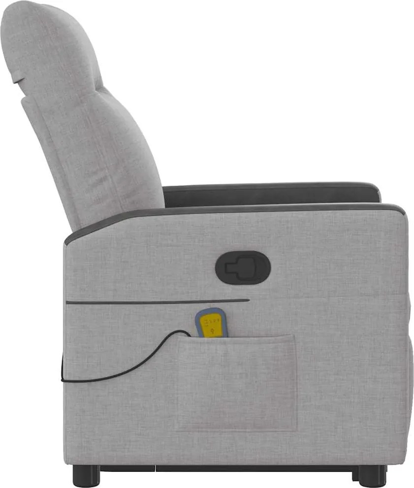 Zvedací masážní polohovací křeslo obláčkově šedé textil 3324058