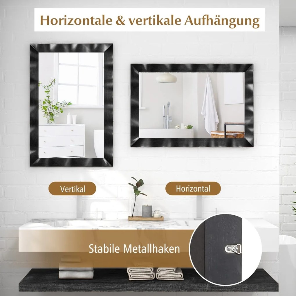 Costway Farmhouse Rubberwood Frame Dřevěné nástěnné zrcadlo Rustikální