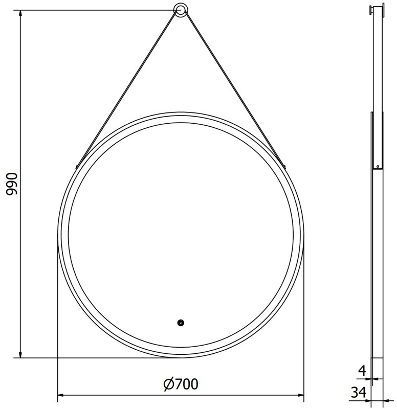 Mexen Reni podsvícené koupelnové zrcadlo, Kulaté 70 cm, LED 6000K, ventilátor, Černá rama - 9812-070-070-611-70