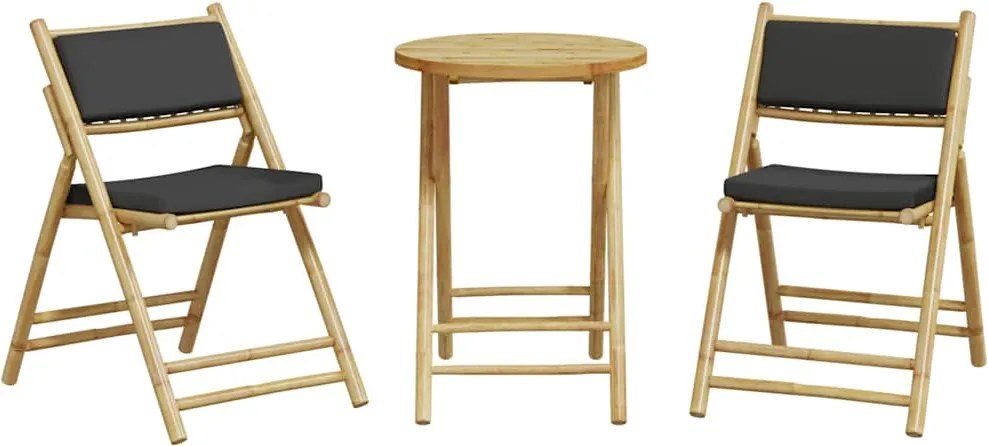 3dílný skládací bistro set s tmavě šedými poduškami bambus 3208940