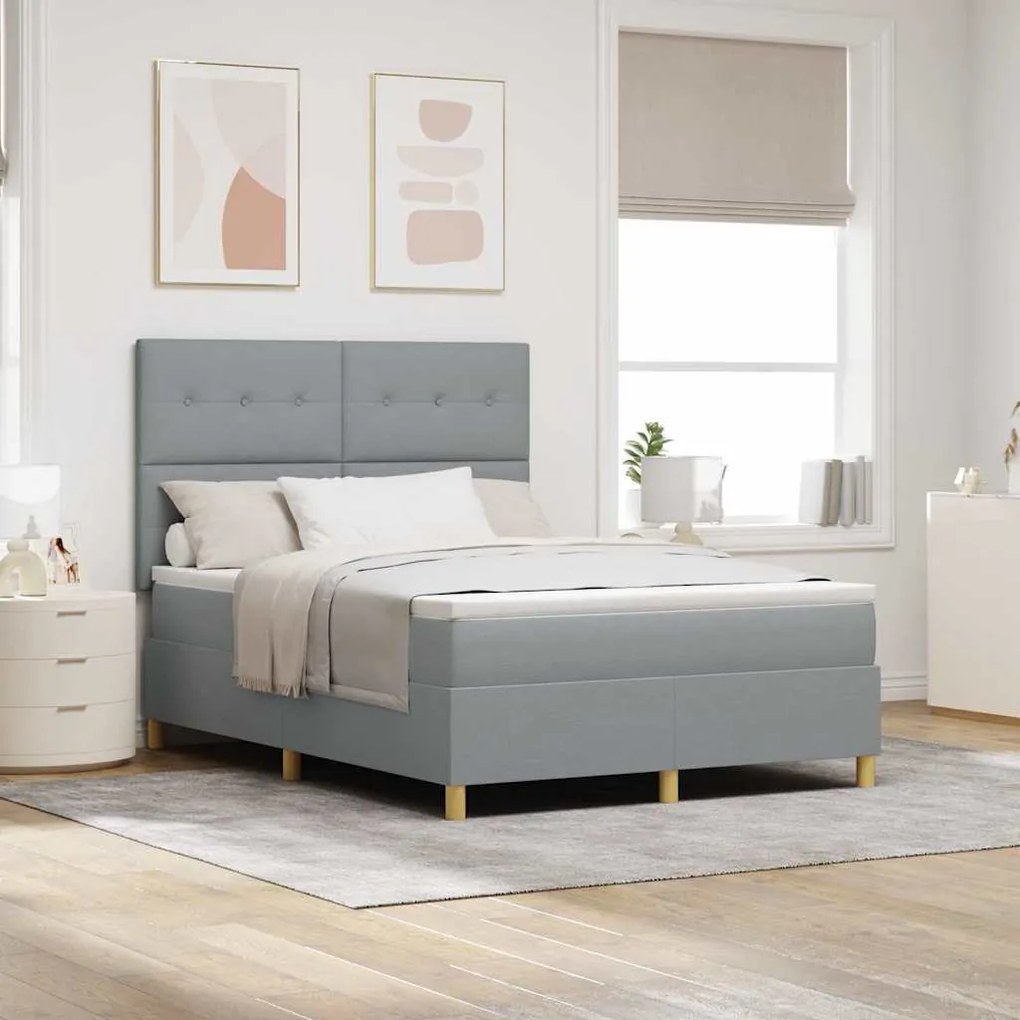 Postel s boxspringem s čelo Světle šedá 140 x 190 cm textil 3339616