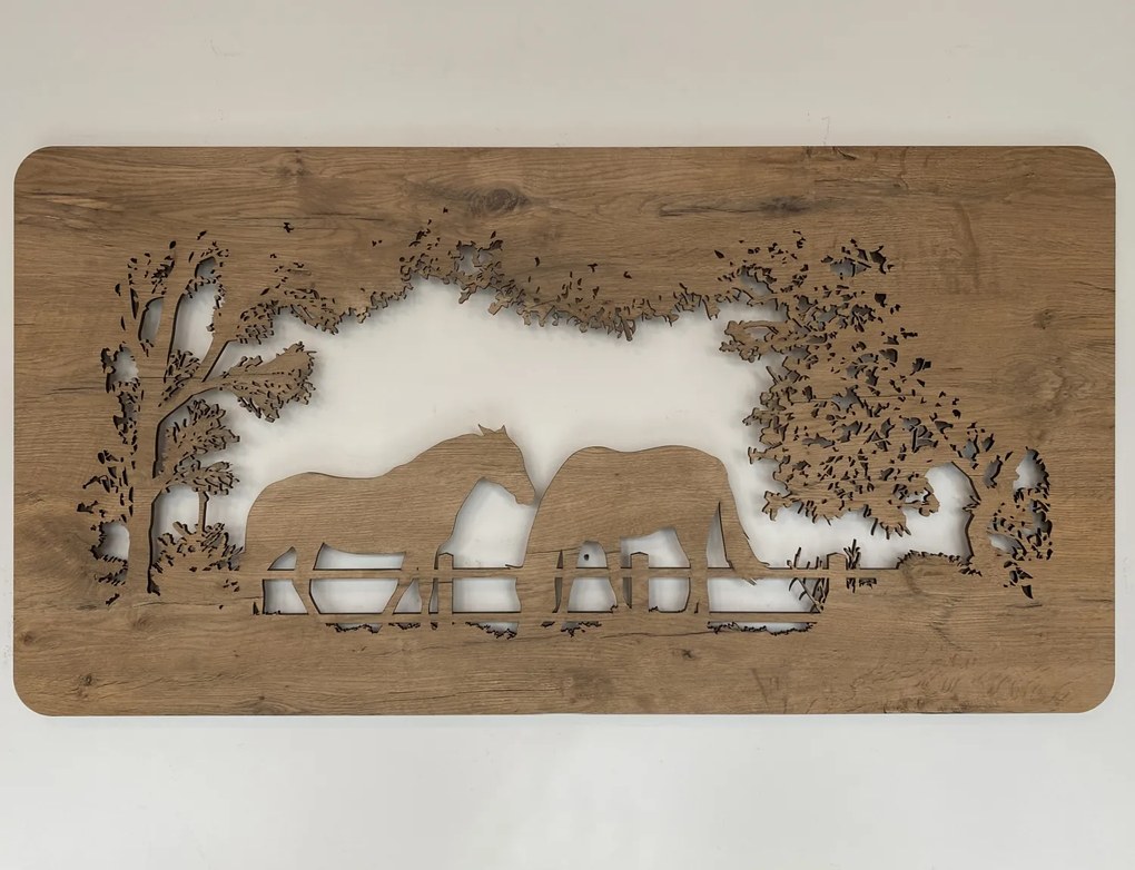 Li-Go "Koně" světelný obraz 230V 120x60 cm provedení povrchu: dub světlý