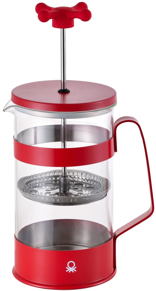 Kávovar French Press United Colors of Benetton Rainbow BE-0682-RD / 0,6 l / borosilikátové sklo / nerez / červená