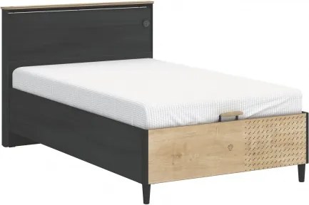 Studentská postel 120x200cm s úložným prostorem a USB Sirius - dub černý/dub zlatý