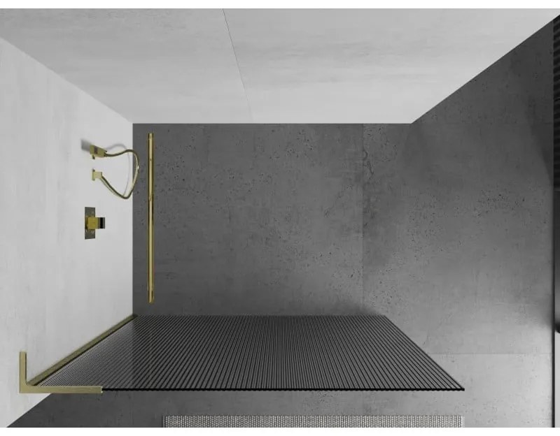 Mexen Kioto L, sprchová zástěna Walk-In 100 x 200 cm, 8mm sklo s žebrovým vzorem, zlatý matný profil, 800-100-103-55-09