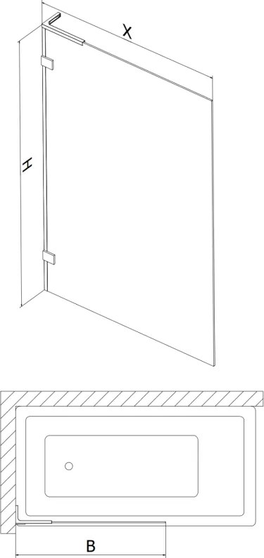 Mexen Lunar L, 1-křídlová vanová zástěna 50 x 150 cm, 8mm čiré sklo, bílý profil, 897L-050-000-20-00