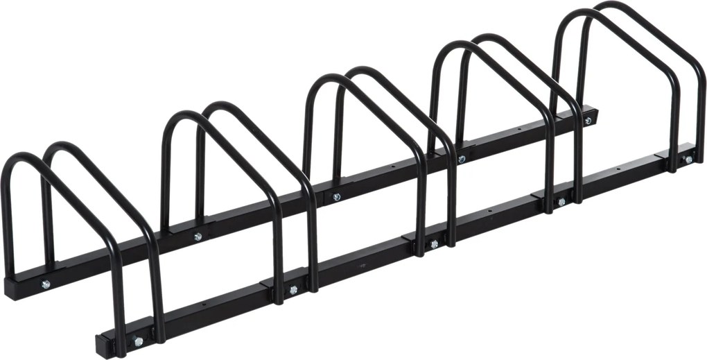 HOMCOM 5-Členný stojan na kola – skladovací stojan pro kola s pneumatikami do 65 mm, rozměry 145L x 33W x 27H cm, černá ocel
