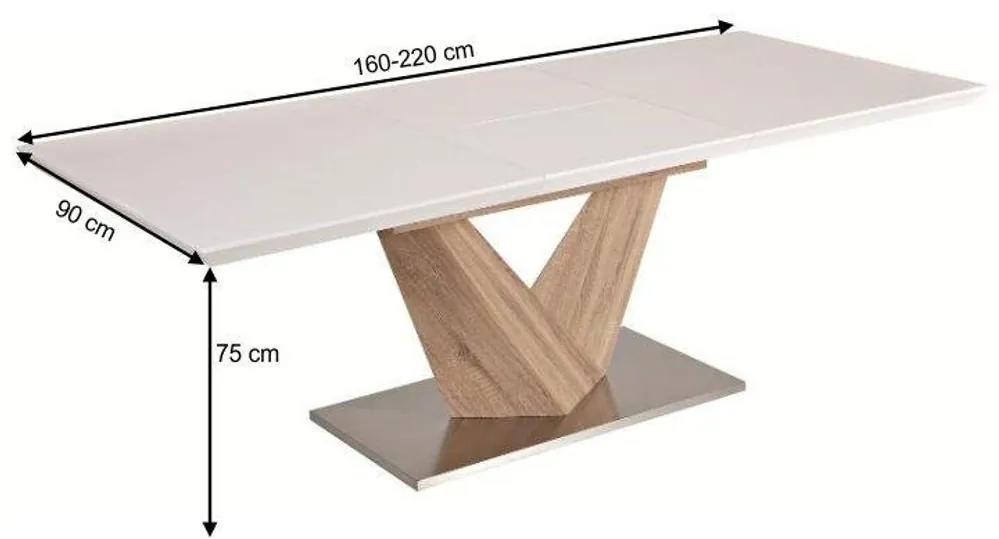 Jídelní stůl, rozkládací, MDF + ocel, bílá extra HG / dub sonoma, DURMAN