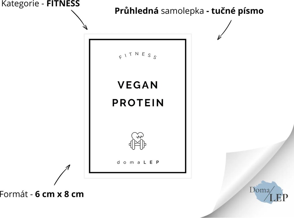 VEGAN PROTEIN - Samolepka na dózu pro fitness doplňky - DomaLEP tvar: ČTVEREC, barva: PRŮHLEDNÁ - ČERNÉ písmo, velikost: š. 5 cm x v. 5 cm - tučné písmo