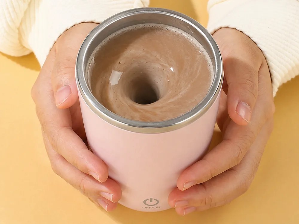 Verk Group Samomíchací hrnek 350 ml, ocelový termos na studené i horké nápoje, s usb kabelem