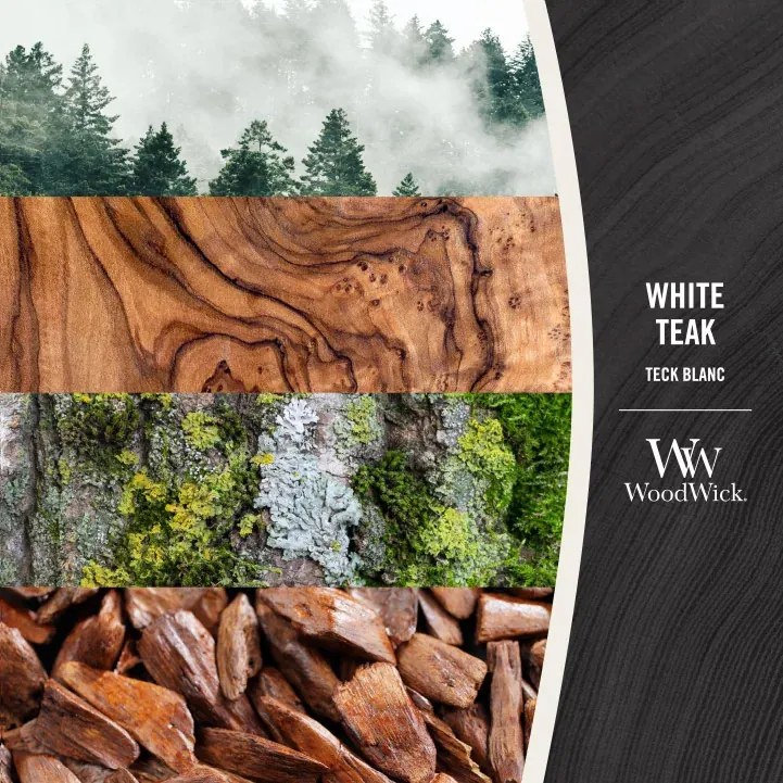 WoodWick – svíčka White Teak (Bílý teak) Velikost: malá 85 g
