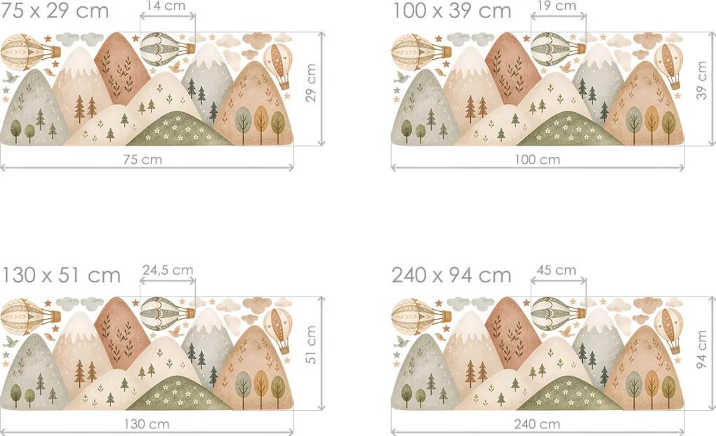 Hory kopce boho dětské samolepky na stěnu arch 75 x 29 cm