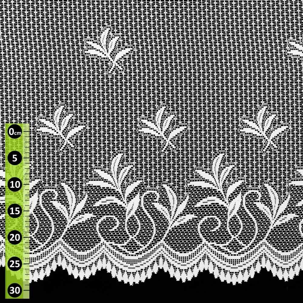 Českomoravská textilní žakárová záclona V127 vyšívané větvičky, s bordurou, bílá, výška 250cm (v metráži)