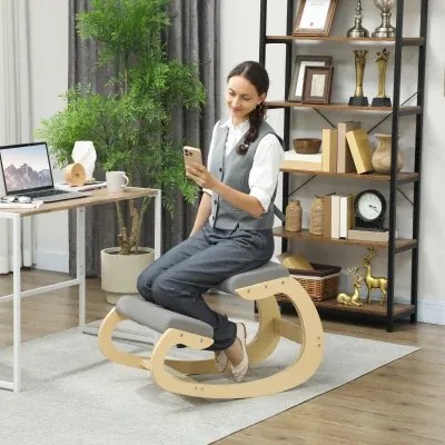 HOMCOM Ergonomický houpací kloubní židle pro home office, ke zlepšení držení těla, světle šedá