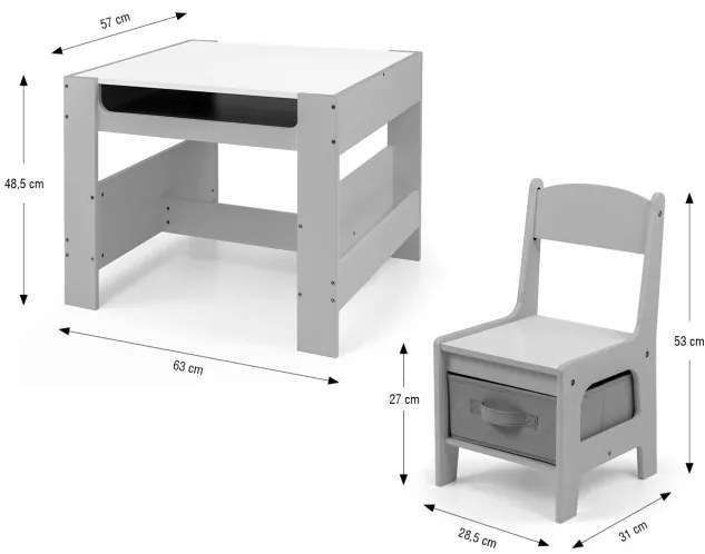 Dětský stůl Sven šedý se dvěma židlemi