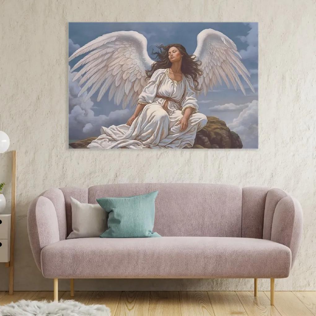 Obraz na plátně - Andělská žena v nebi FeelHappy.cz Velikost obrazu: 120 x 80 cm