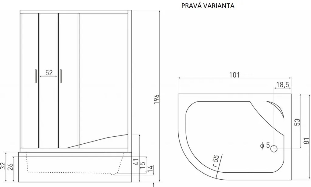 Aplomo Katia 100x80 graphite sprchový kout s vaničkou Orientace: Levá