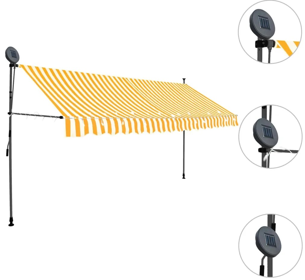 vidaXL Marketos Ručně zatahovací markýza s LED světlem 350 cm bílooranžová