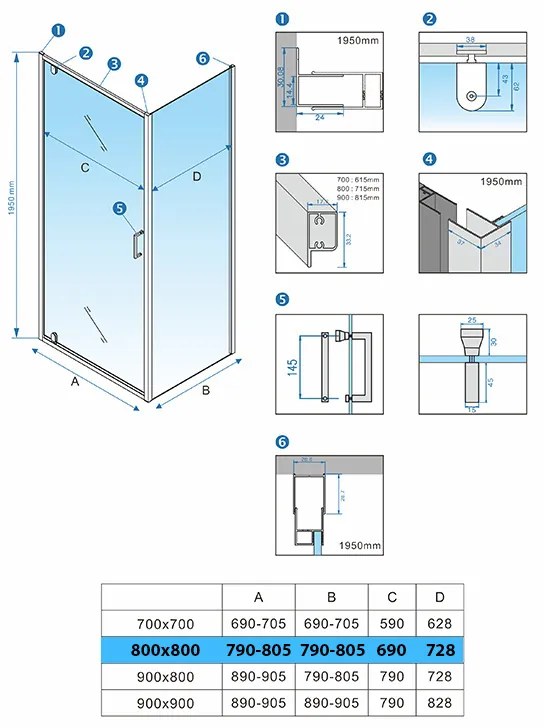 BPS-koupelny Čtvercový sprchový kout HYD-OK04B 80x80 černá/transparent