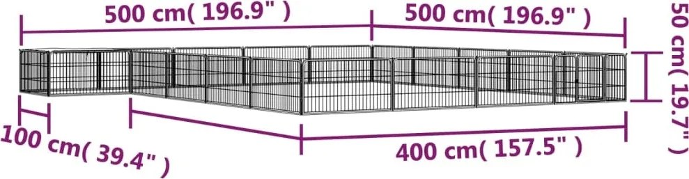 vidaXL 20panelová ohrádka pro psy černá 100 x 50 cm práškovaná ocel [3115979]