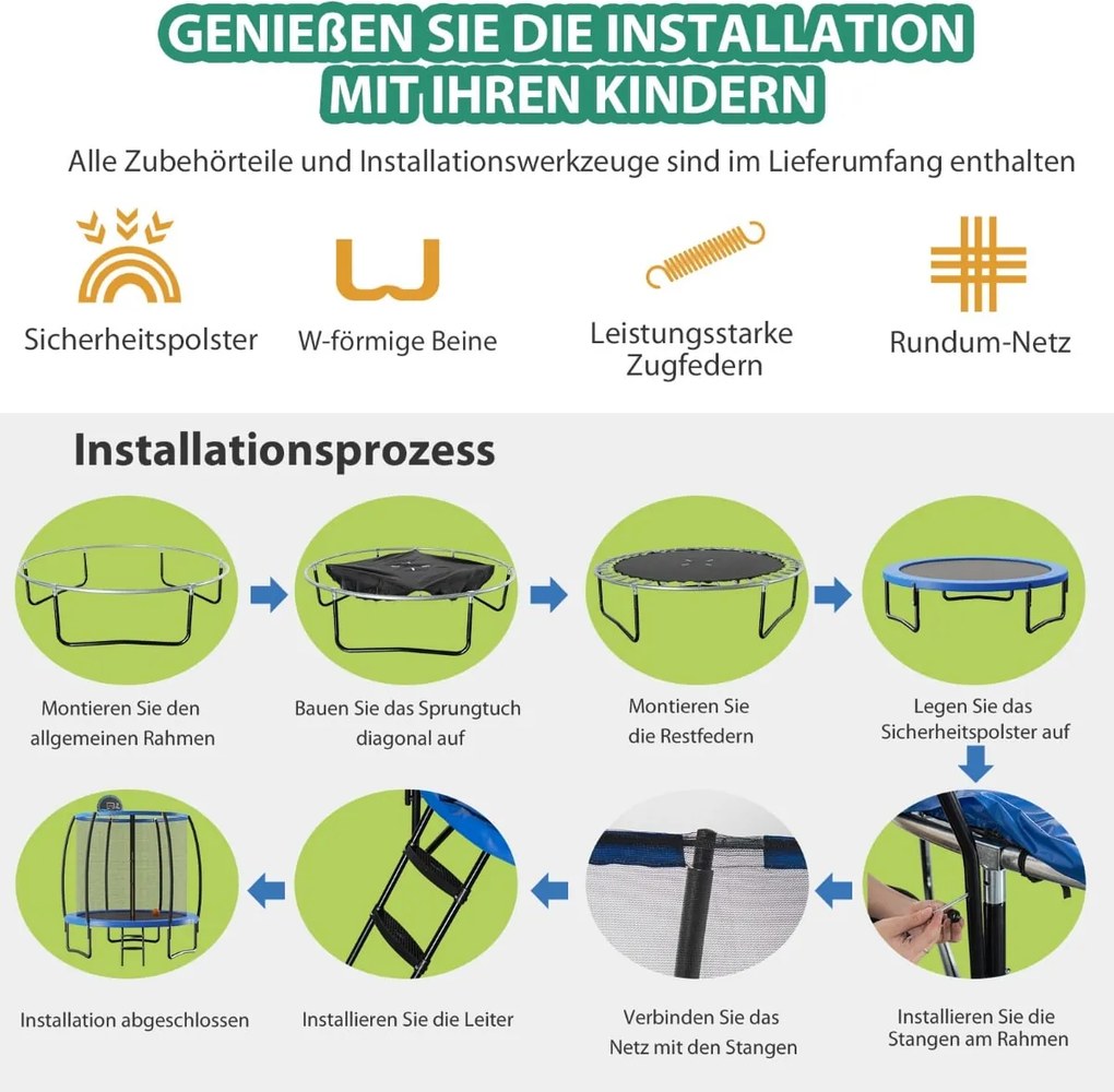 Costway Φ 244 cm venkovní trampolína s basketbalovým košem