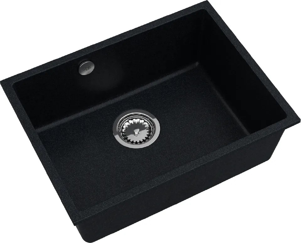 Sink Quality Crypton 60, kuchyňský granitový dřez 535x400x205 mm + chromový sifon, černá skvrnitá, SKQ-CRY.B.1KBO.60.X
