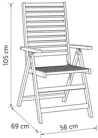 Zahradní dřevěné skládací polohovatelné křeslo s područkami CountrySide Sevilla HG-10749 akacie