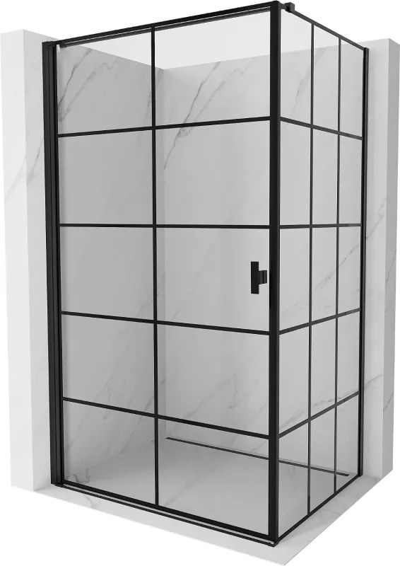Mexen Mist-B, 1-křídlý ​​výklopný sprchový kout levý 80 x 100 cm, čiré sklo-černá mřížka, 8A2T-080-100-70-77-L