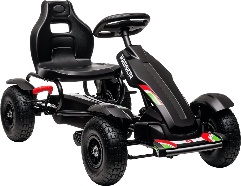 HOMCOM Go-Kart Pedálové Auto s Ruční Brzdou, Nastavitelným Sedadlem a Předními a Zadními Rychlostmi, Hračková Pedálová auta pro Děti 5-12 let Černá |