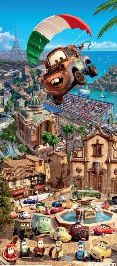 Dětská fototapeta vliesová vertical - FTDNV 5426 Disney Mater na padáku 90x202cm - 2022