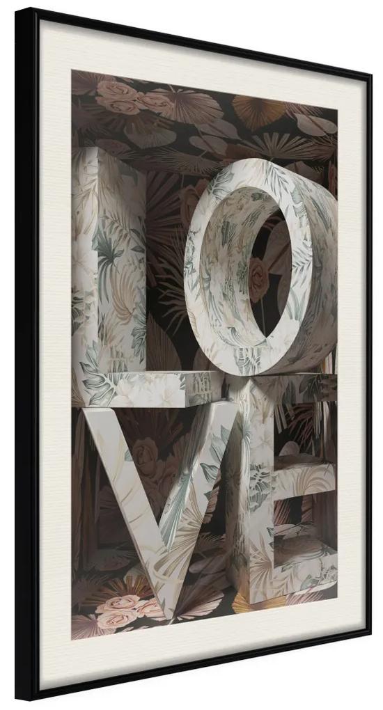 Plakát Deco Love - nápisy v rostlinách s imitací 3D efektu na květinovém pozadí