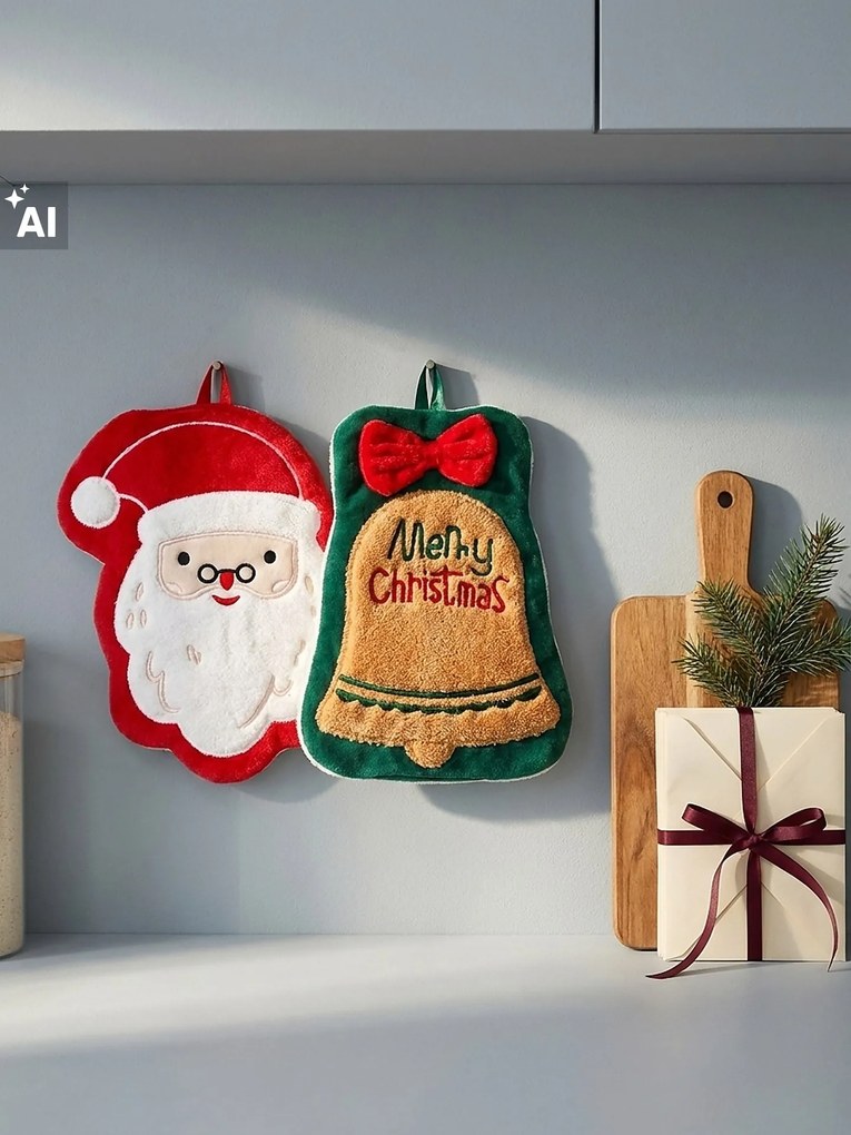 Sinsay - Sada vánočních ručníků ve tvaru Santa Clause a zvonku 2 pack - vícebarevná