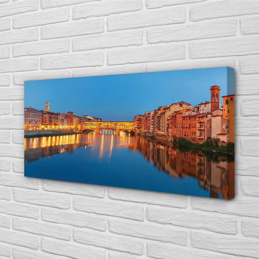 Obrazy na plátně Italy River mosty budovy v noci 100x50 cm